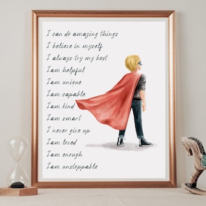 Superhero Positive Affirmations Print, Watercolor Personalized Name ...