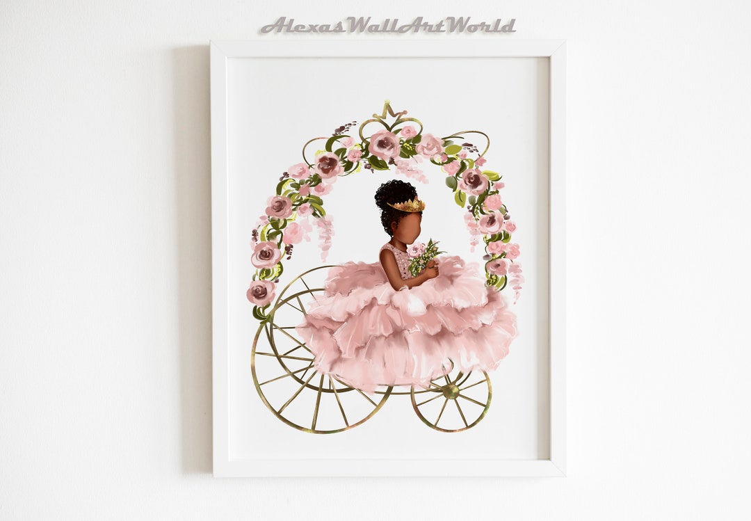 African American Princess Print, Princess Carriage Wall Art, Crown ...