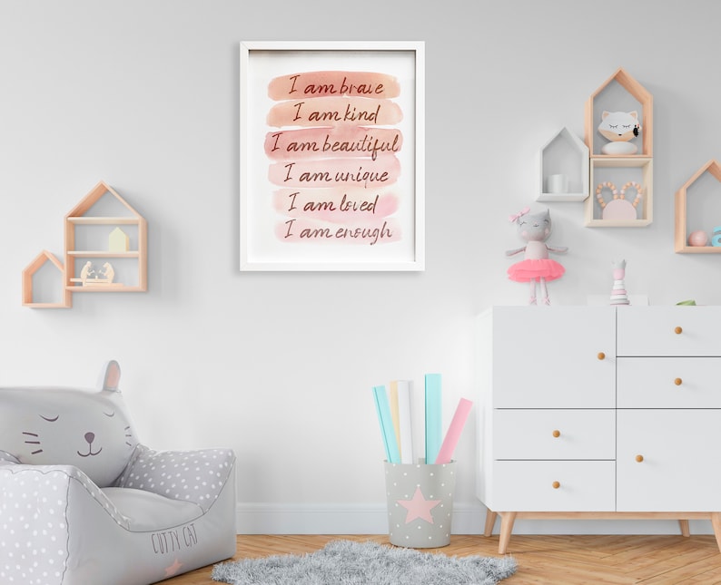 Positive Affirmations Wall Art Girls Bedroom Affirmation | Etsy