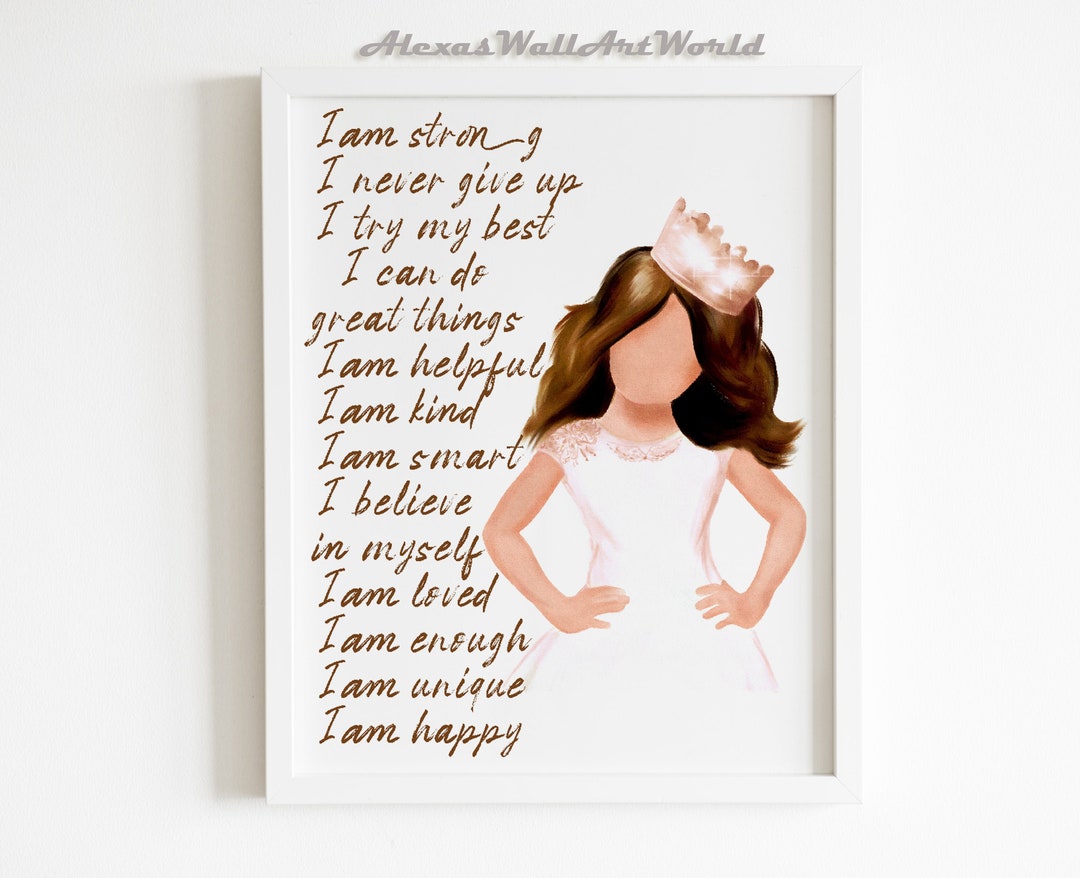 Princess Positive Affirmations Wall Art, Young Queen Printable ...