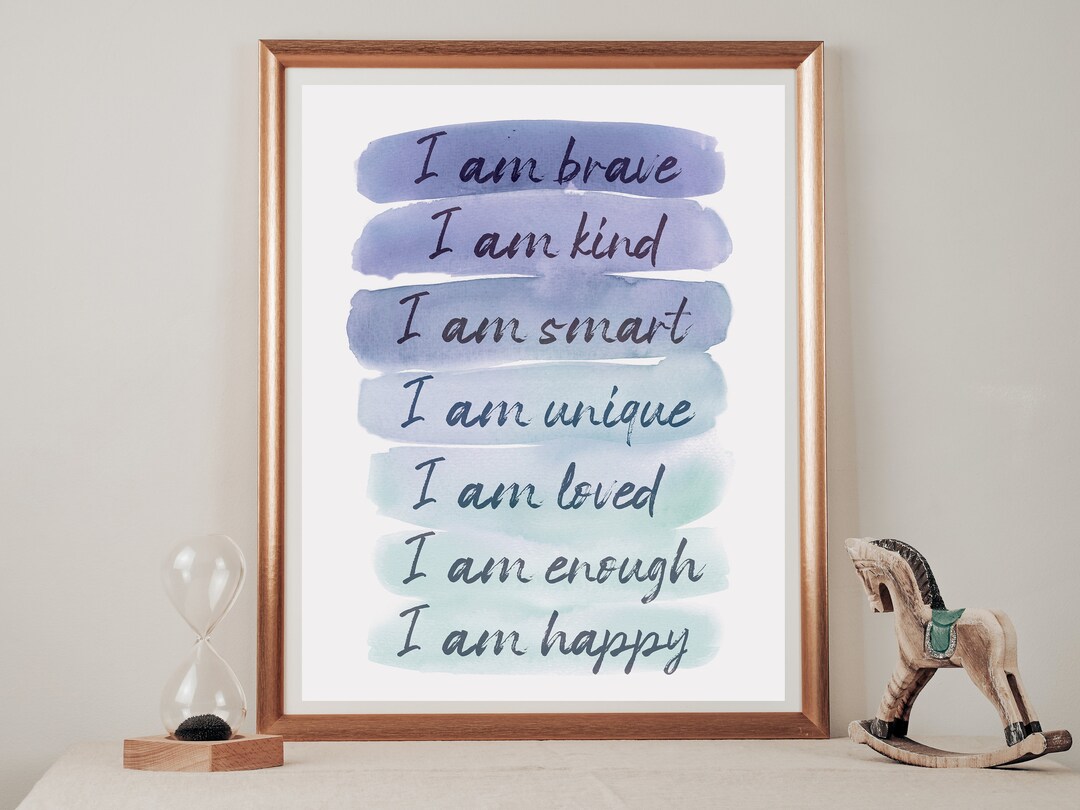 Daily Positive Affirmations Wall Art, Sky Blue Bedroom Affirmation ...