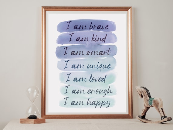 Daily Positive Affirmations Wall Art Sky Blue Bedroom | Etsy