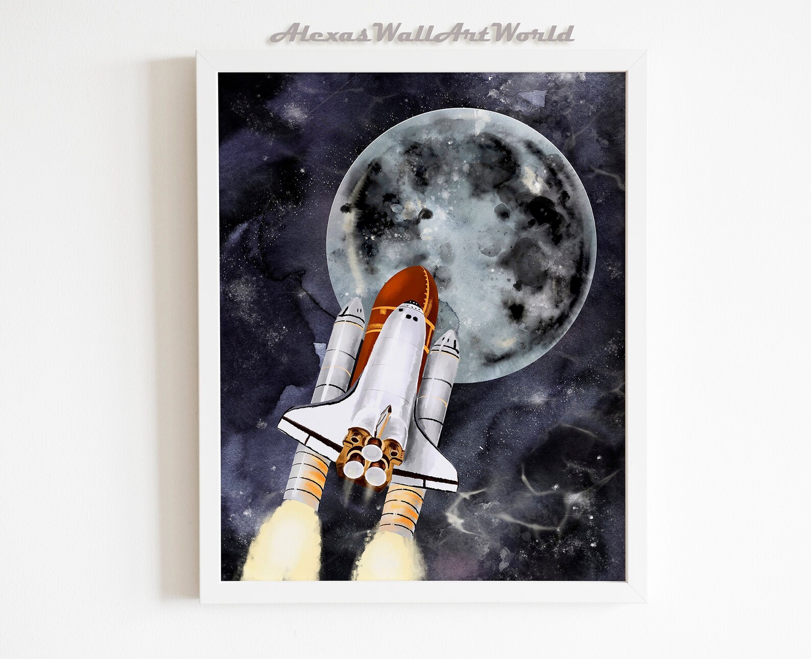 Spaceship Wall Art Print Boys Room Decor Watercolor Outer | Etsy