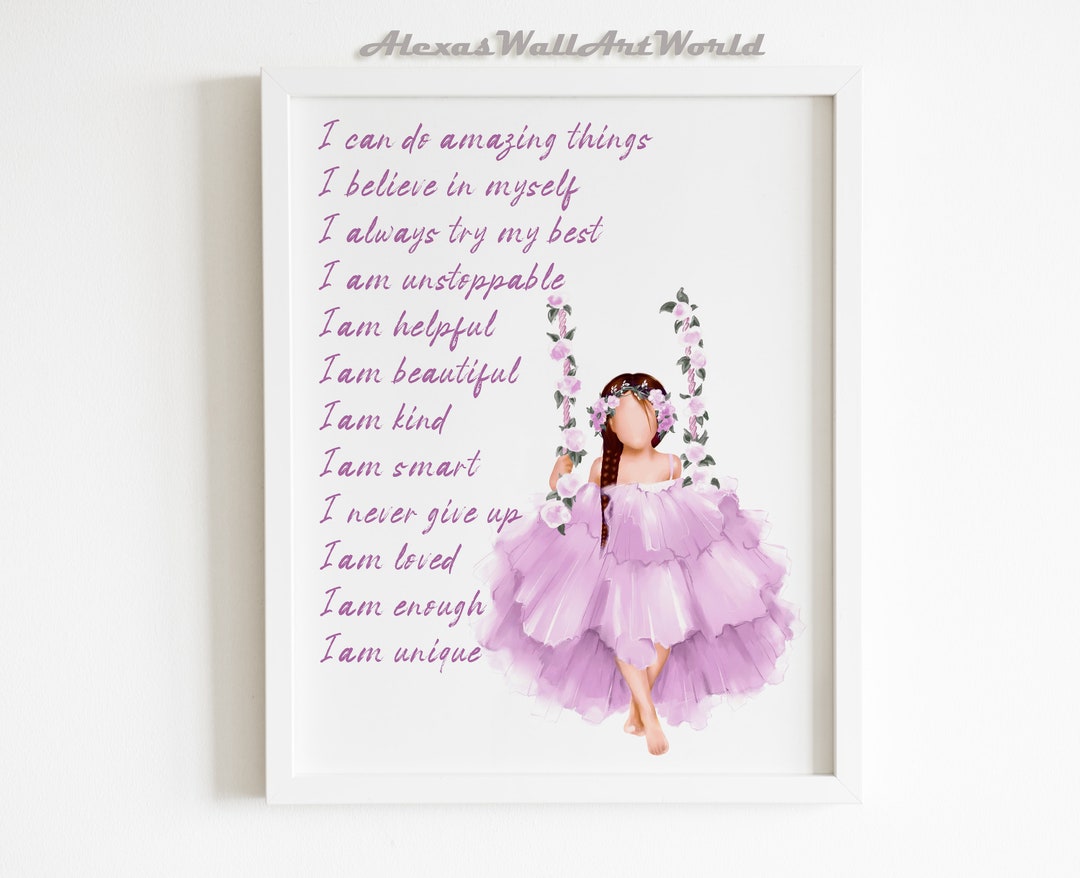 Positive Affirmations Wall Art, Flower Crown Princess, Personalized ...