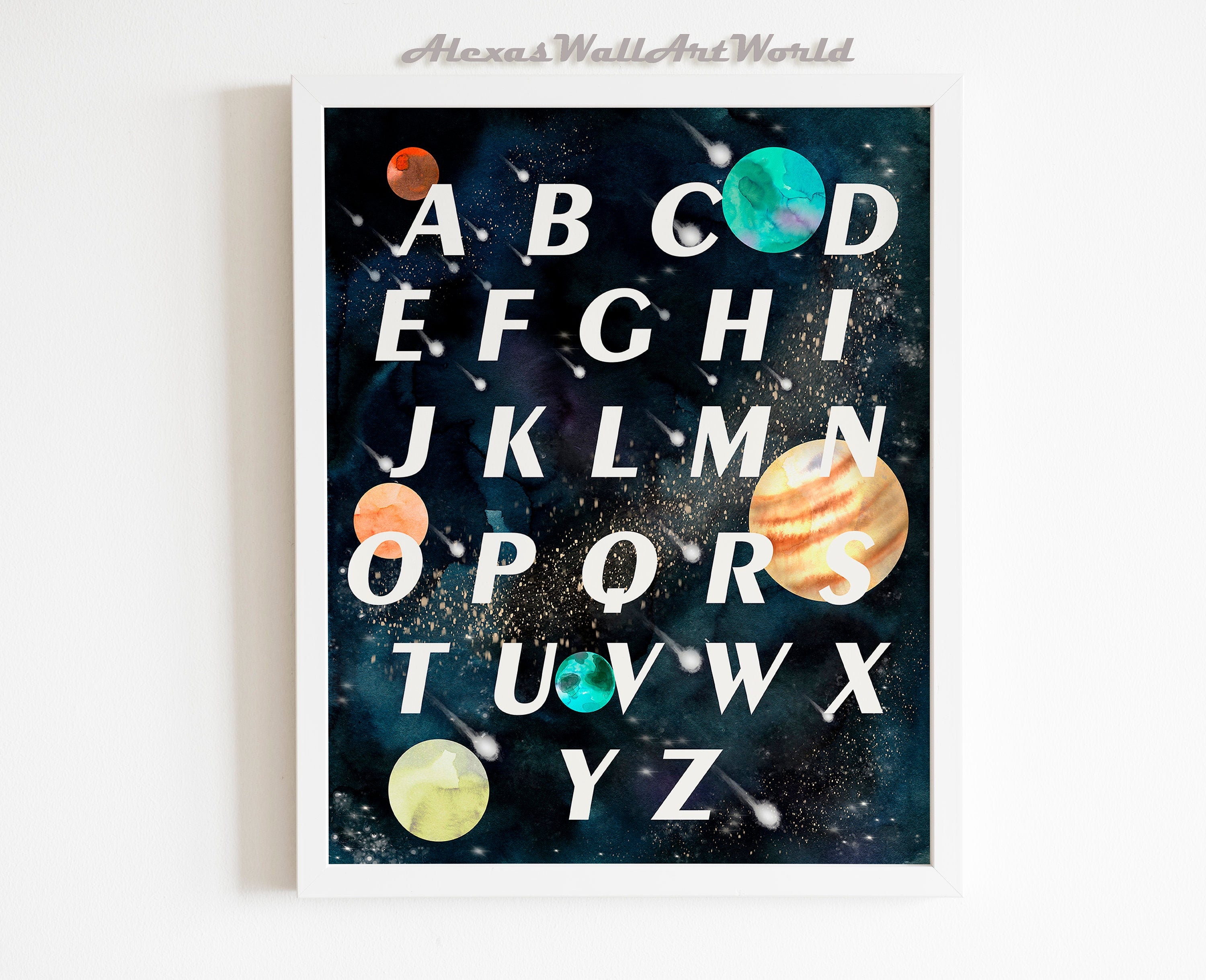 Space Alphabet Poster Educational Nursery Decor Watercolor | Etsy
