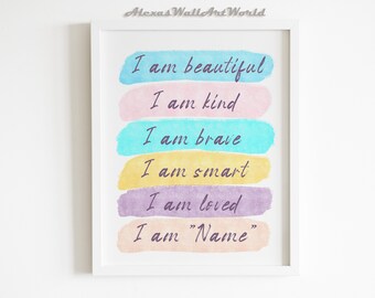 Personalized Name Positive Affirmations Wall Art Bedroom | Etsy