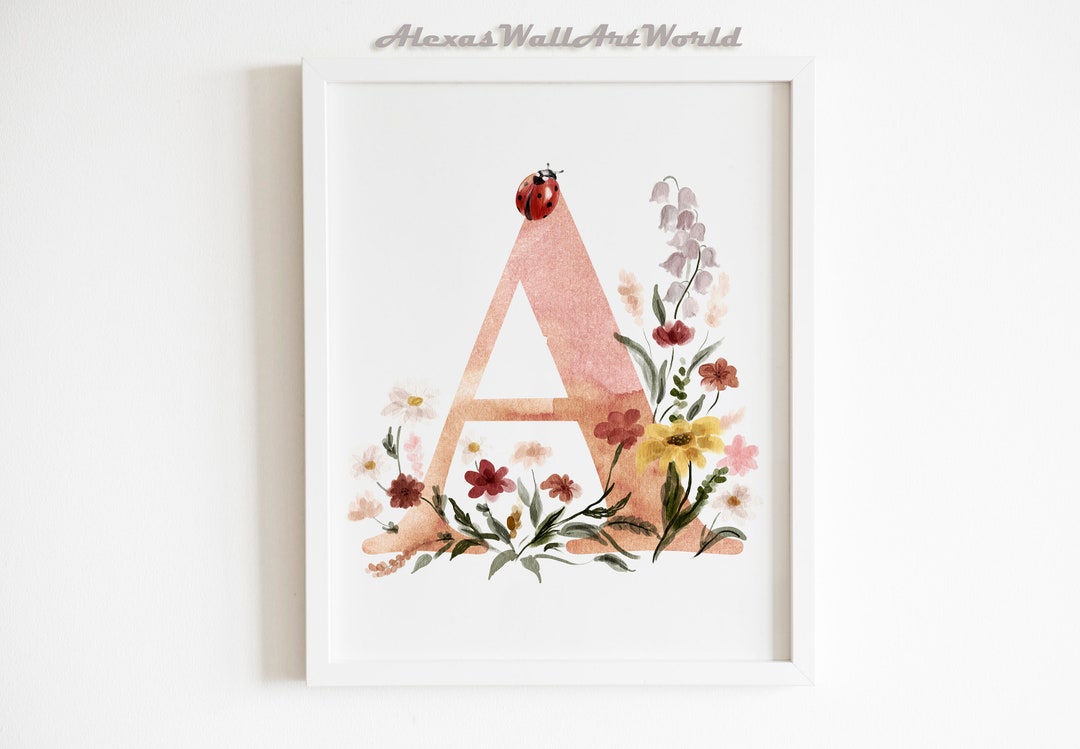 Watercolor Wild Flowers, Floral Initial Print, Custom Nursery Name Sign ...