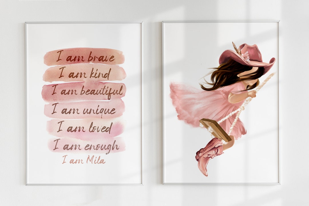 Set of 2 Western Girl Nursery Decor, Coastal Brunette Cowgirl Wall Art ...