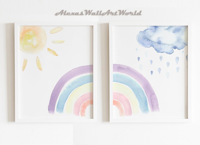 Watercolor Rainbow Playroom Wall Decor Set of Two Abstract | Etsy