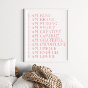 Positive Affirmations Wall Art, Girls Bedroom Affirmation Printable ...