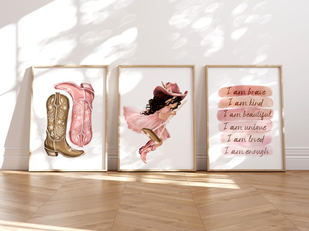 Set of 3 Custom Western Girl Nursery Decor, Pink Coastal Cowgirl Wall ...