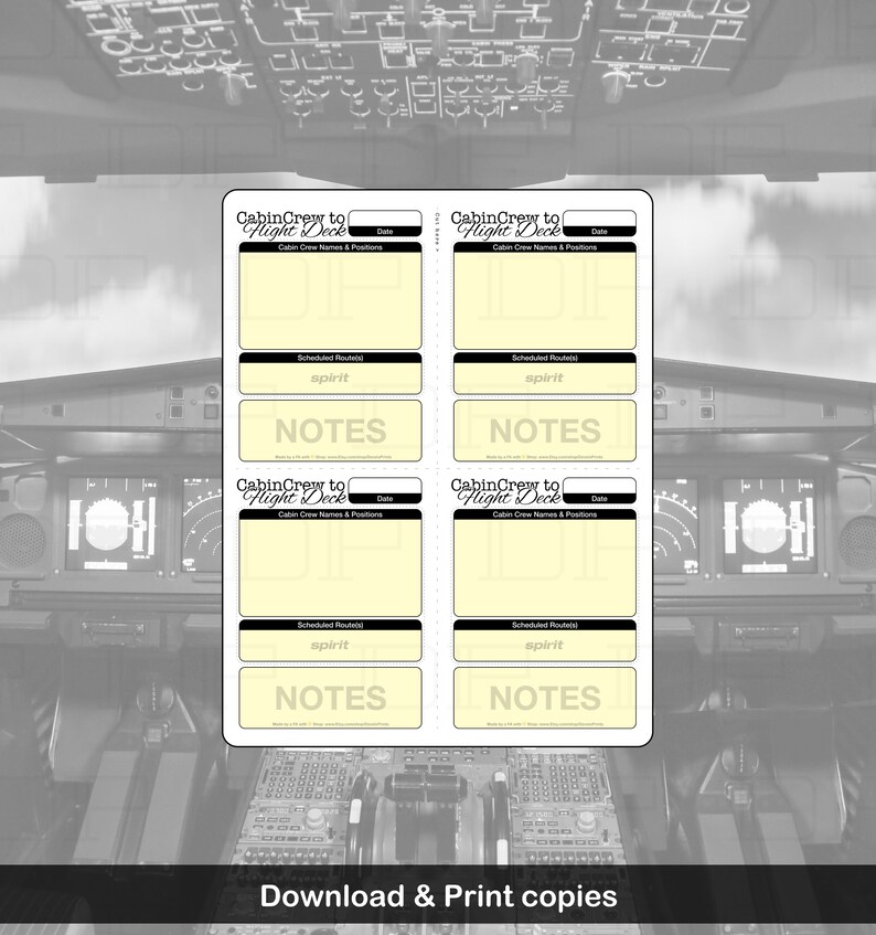Printable Cabin Crew to Flight Deck Briefing Sheets | Spirit Airlines ...