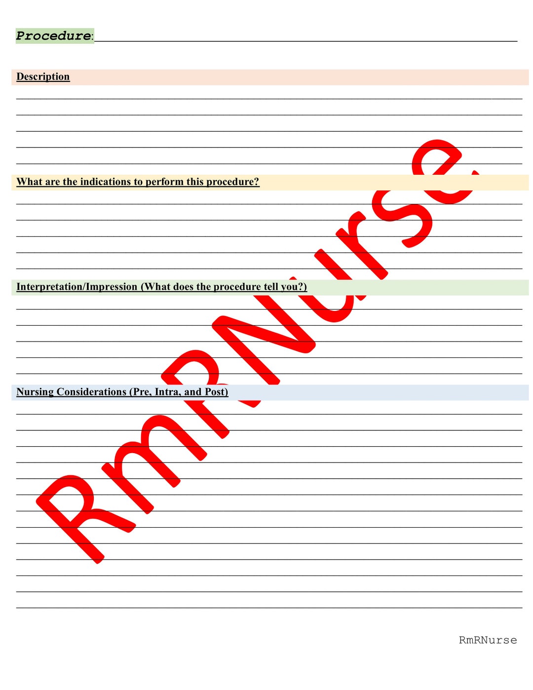 Procedure/diagnostic Test Template Nursing / Med School [digital ...