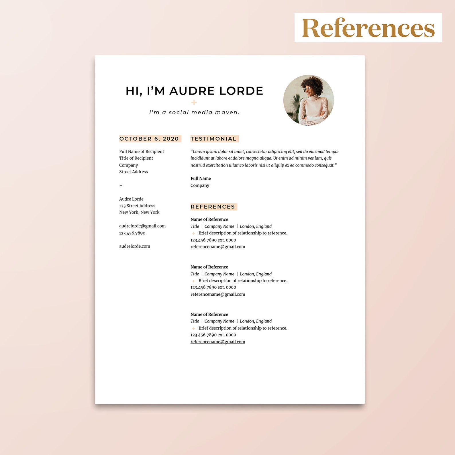 Professional Resume Template for Creatives | CV + Cover Letter ...