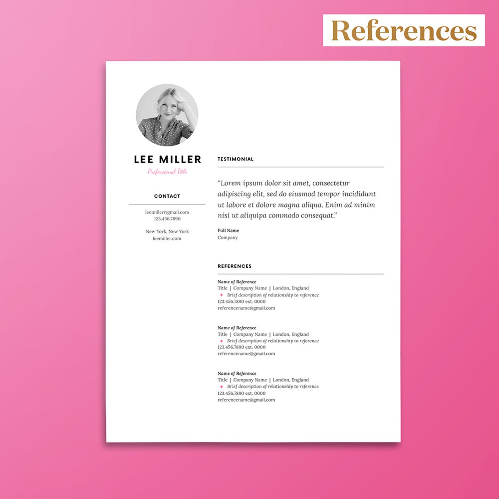 Resume With Headshot Template for Creatives | CV + Cover Letter ...