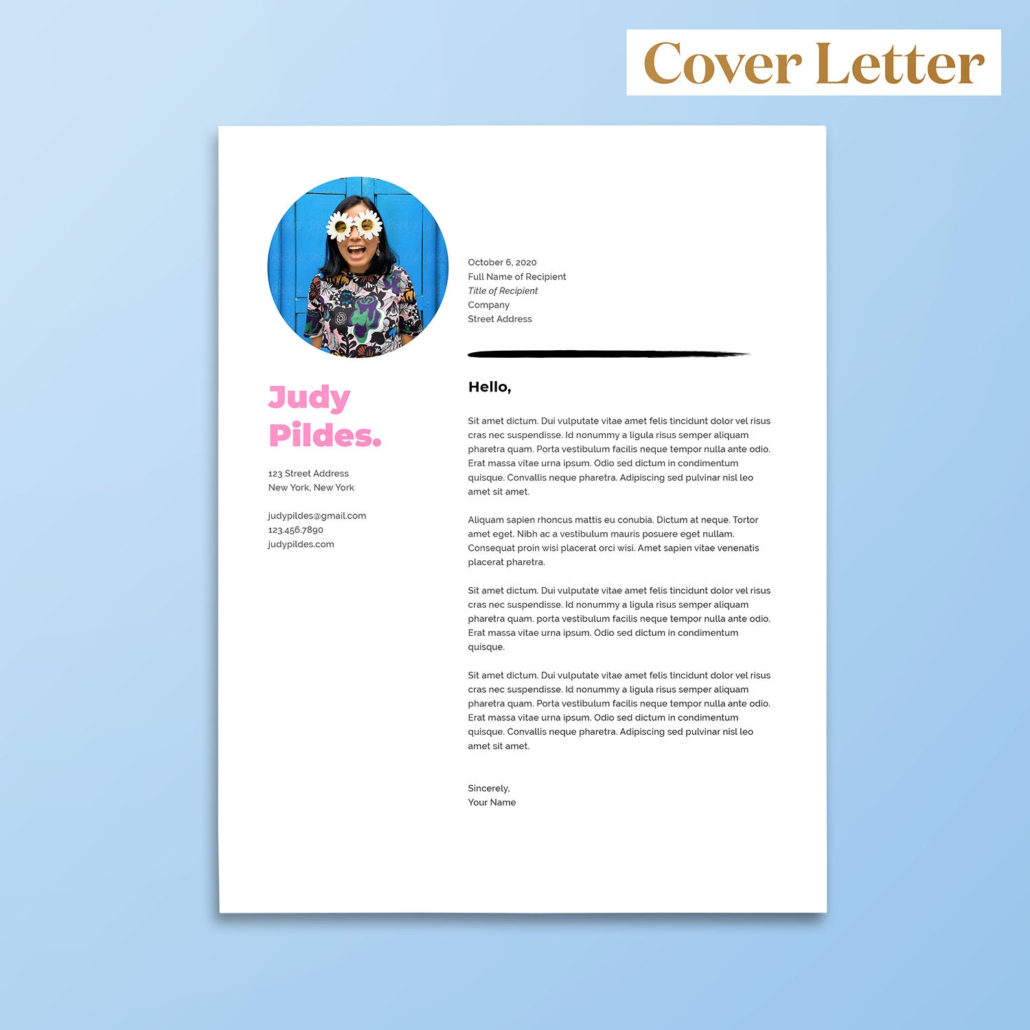 Resume Template With Headshot for Creatives | CV + Cover Letter ...