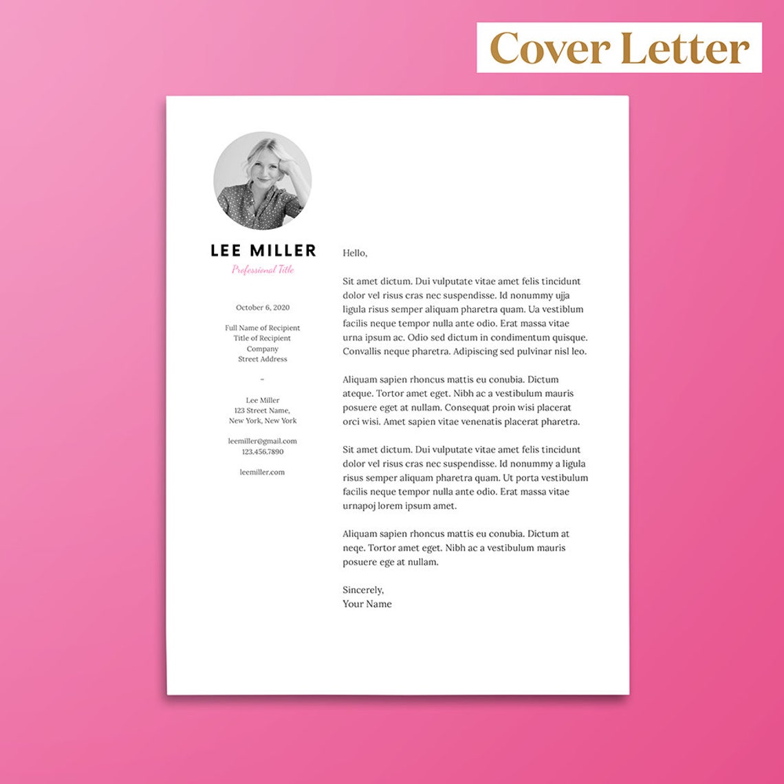 Resume With Headshot Template for Creatives | CV + Cover Letter ...