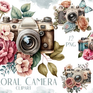 Floral Cameras Clipart, Cameras Png, Vintage Clipart, Retro Clip Art ...