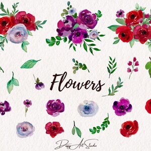 Watercolor Summer Flowers, Leaves, Branches Watercolor Clipart ...