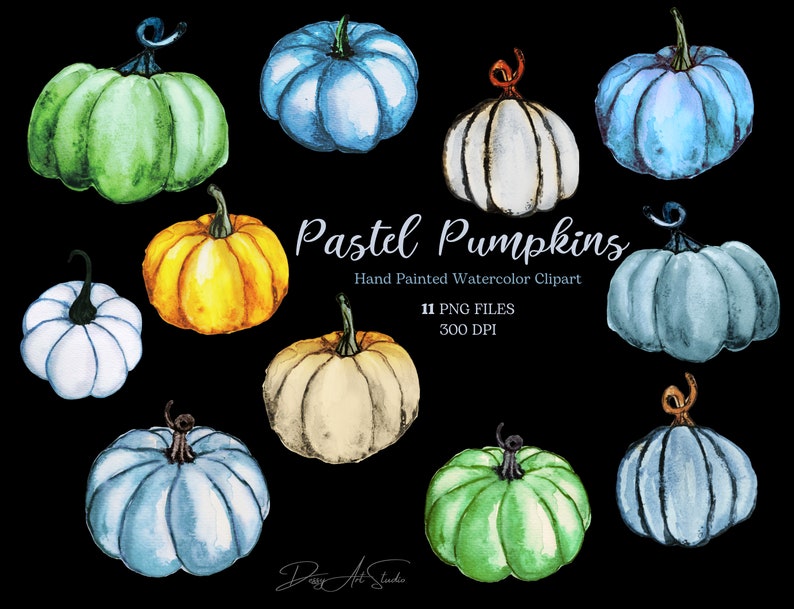 Autumn Clipart Watercolor Pastel Pumpkins Clipart Autumn - Etsy
