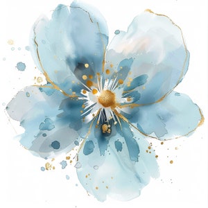 10 Abstract Flowers Clipart, Blue Gold Flower, Flowers Print, Printable ...