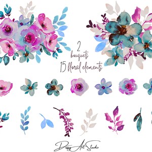 Beautiful Vintage Watercolor Flowers Clipart, Summer Bouquets and ...