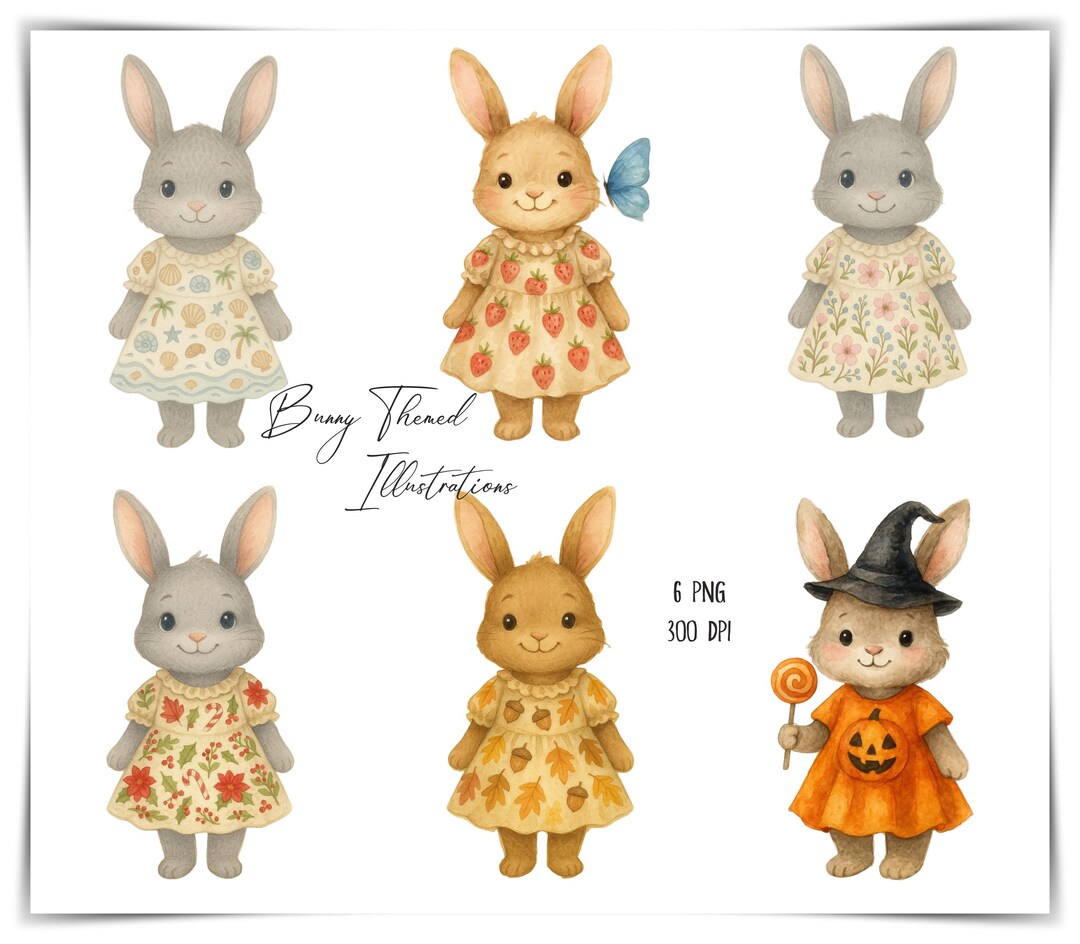 Watercolor Bunnies in Dresses – Bunny Themed Illustrations | Cute Bunny ...