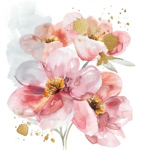 10 Abstract Flowers Clipart, Commersial Use, Pink Gold Flower, Flowers ...