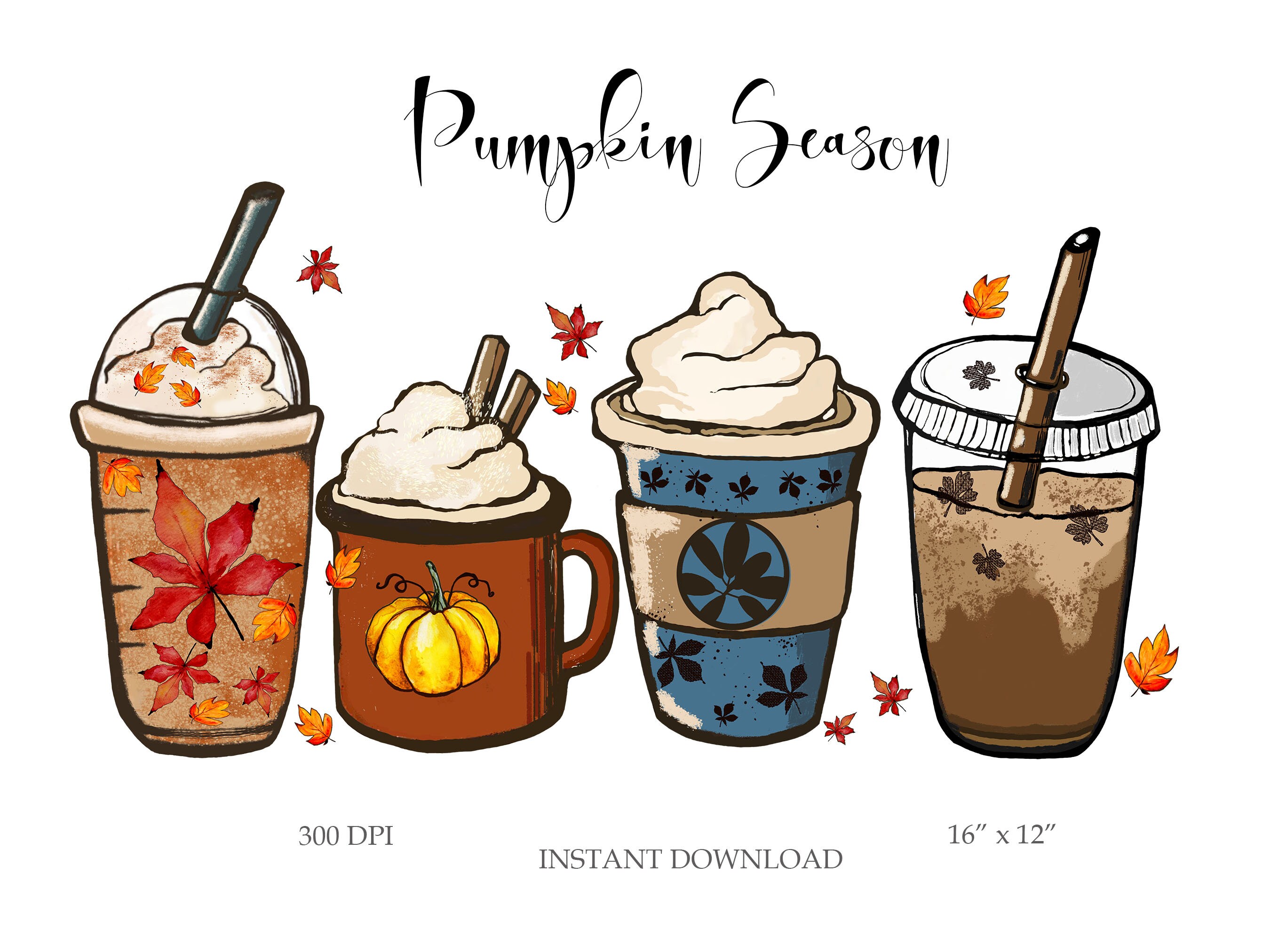 Fall Latte PNG Clipart Pumpkin Season Leaves Coffee - Etsy