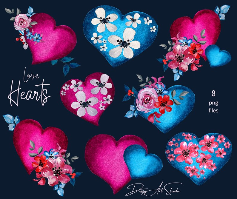 Watercolor Hearts in Love Clipart Love Hearts PNG Romantic - Etsy