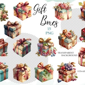 Watercolor Elegant Gift Boxes Clipart, Gift Boxes Bundle, Instant ...