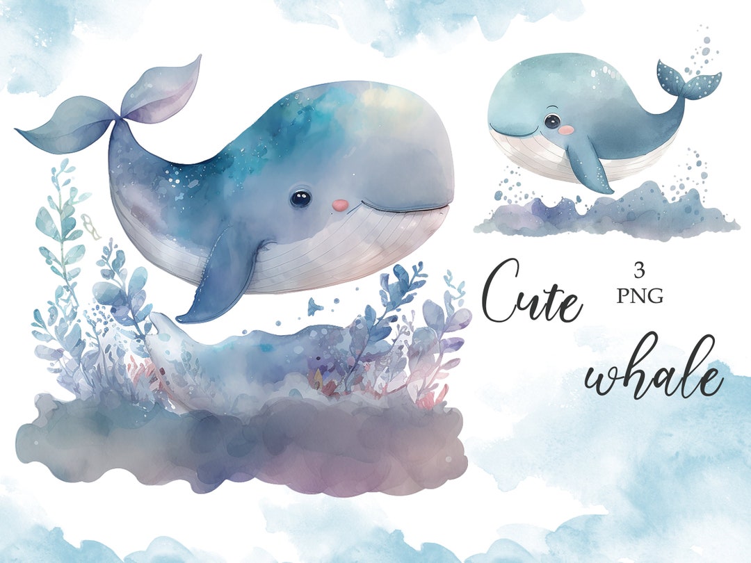 Cute Whale Clipart, Watercolor Whale Clipart, Under the Sea Clipart ...