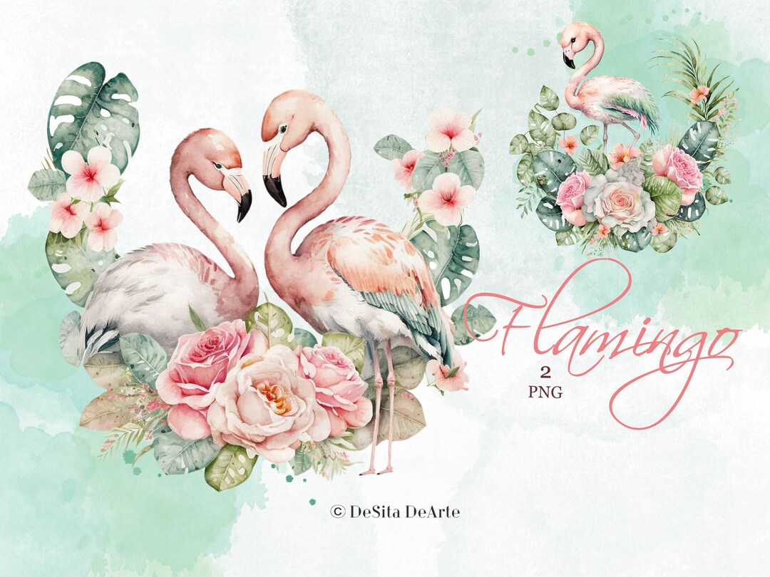 Watercolor Flamingo Clipart, Tropical Summer Clipart, Flamingo Nursery ...
