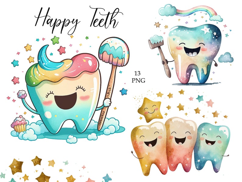 Dental Clipart Happy Teeth Instant Download PNG - Etsy
