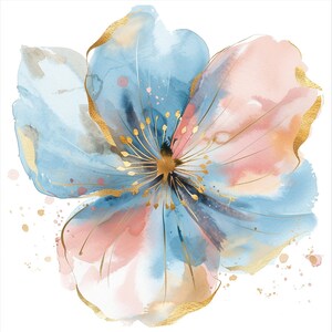 10 Abstract Flowers Clipart, Blue and Pink Gold Flower, Flowers PNG ...