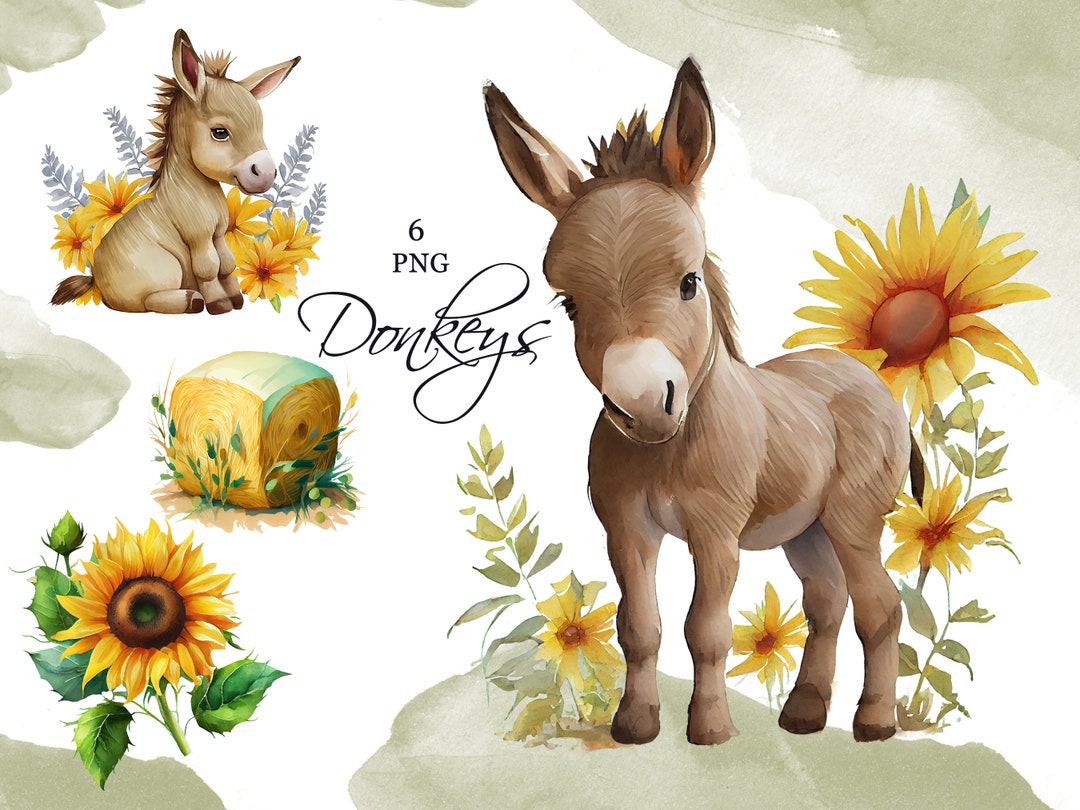 Donkeys Clipart, Cute Clipart, Farm Planner Stickers, Sublimation ...