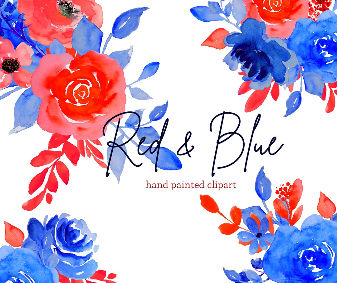 Watercolor Flowers, Floral Clipart, Color Clipart Red and Blue Download ...