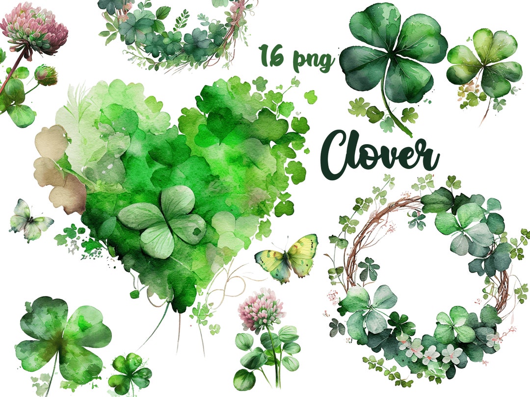 Watercolor Clover Clipart, Floral Shamrock Wreaths, Watercolor Spring ...