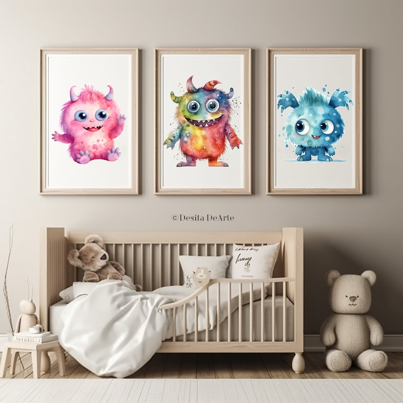Watercolor Cute Monsters Clipart Bundle Nursery Decor - Etsy