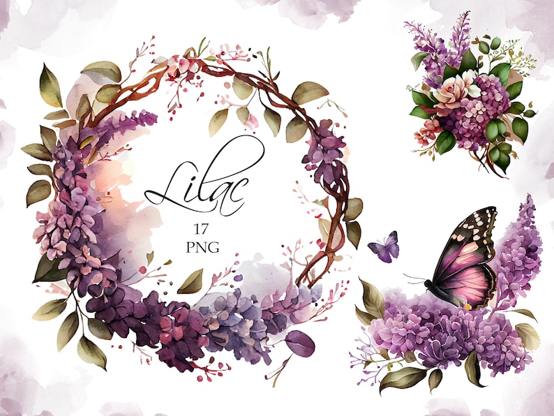 Watercolor Lilac Clipart Png, Lilac Clip Art, Wedding, Bouquets ...