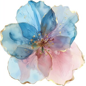 10 Abstract Flowers Clipart, Blue and Pink Gold Flower, Flowers PNG ...