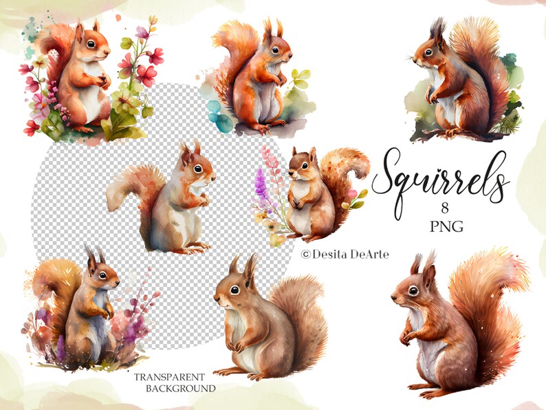 Watercolour Squirrels Clipart Bundle, Squirrels Png, Woodland Animals ...