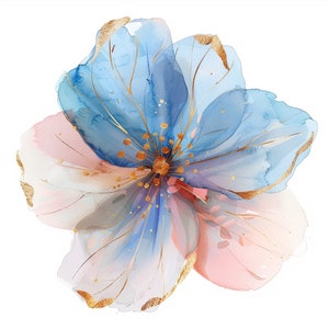 10 Abstract Flowers Clipart, Blue and Pink Gold Flower, Flowers PNG ...