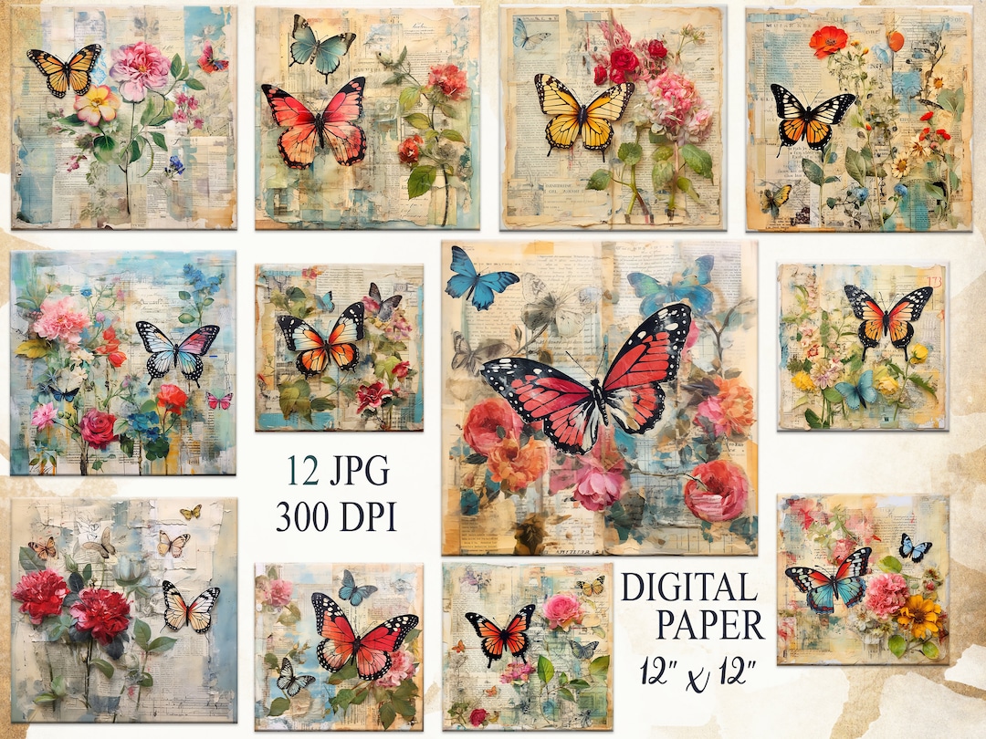 Journal Pages Clipart, Vintage Backgrounds Digital, Floral and ...