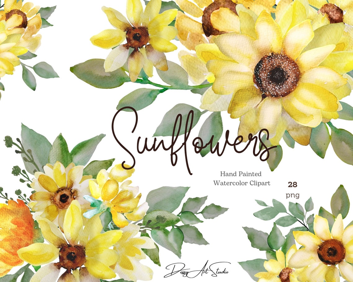 Sunflowers Clipart Watercolor Floral Clipart Sunflowers - Etsy