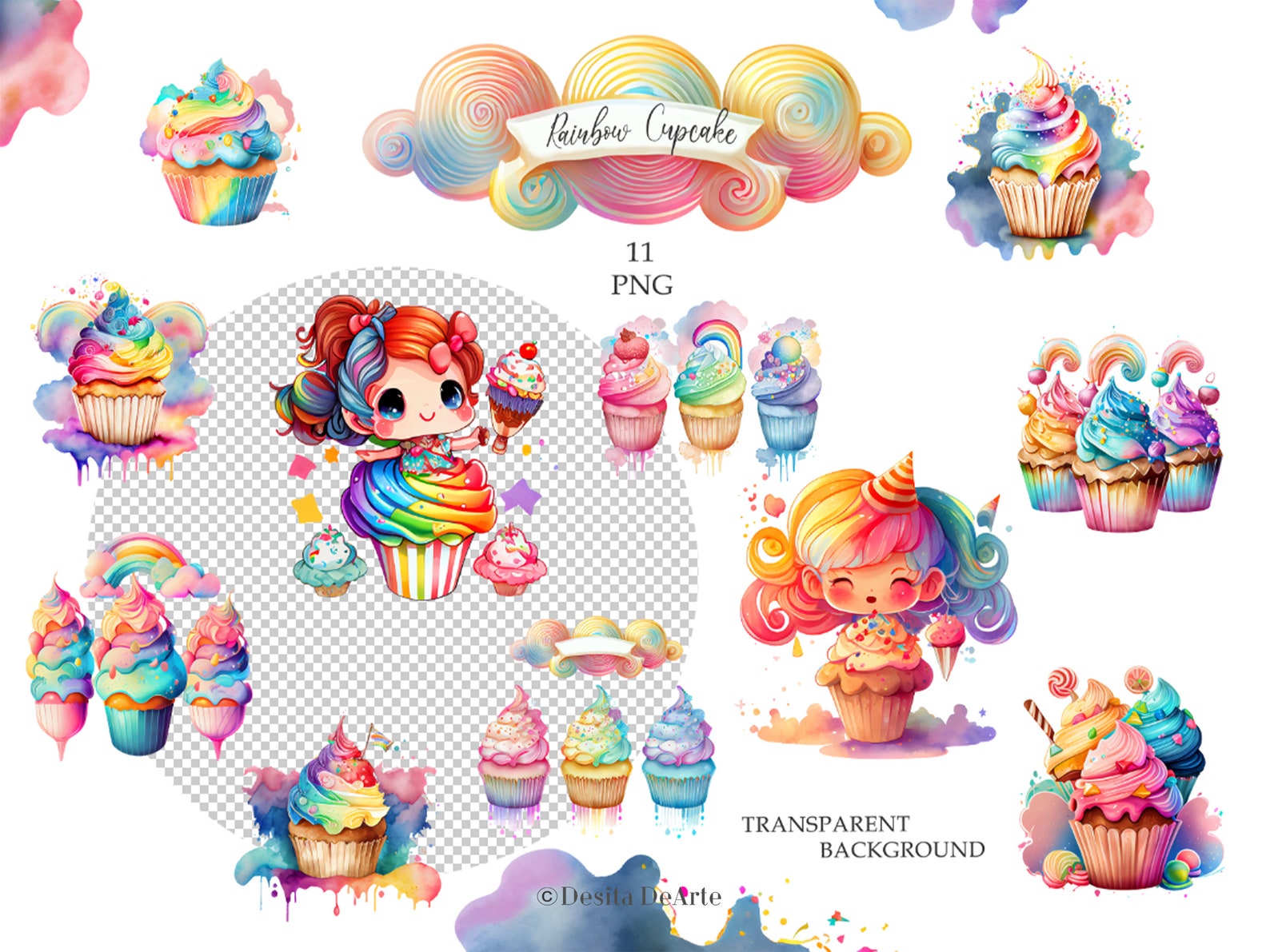 Rainbow Cupcake Clipart Sweets Clipart Instan Download PNG - Etsy