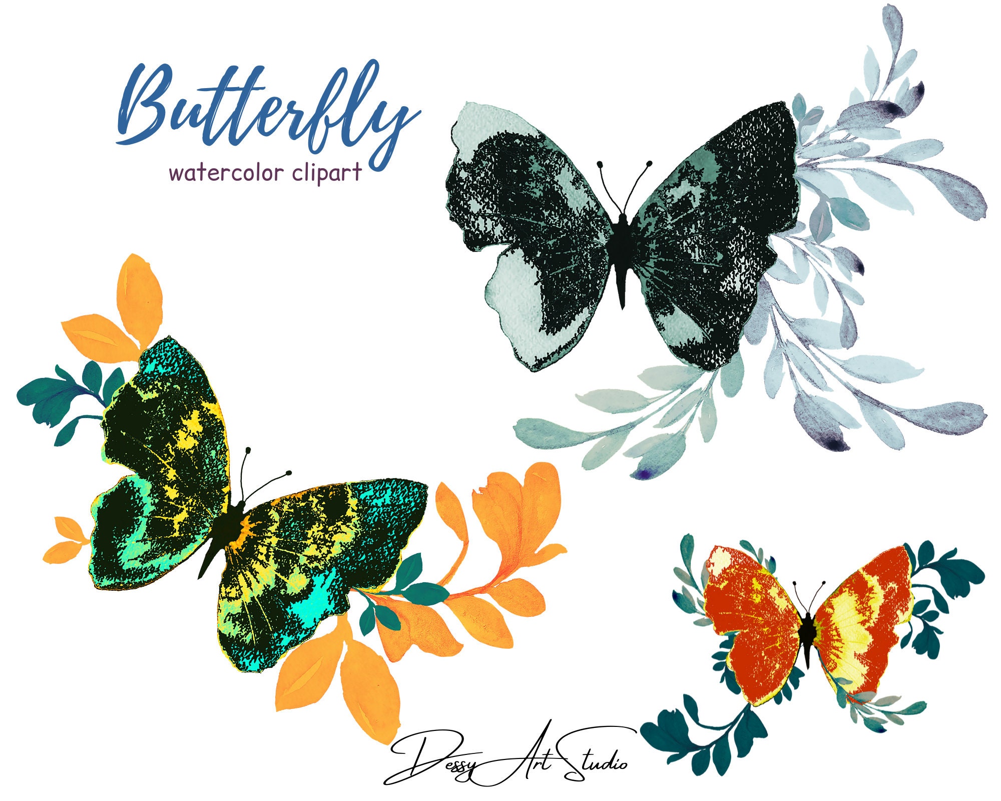 Clipart Watercolor Butterfly Watercolor Butterfly Individual - Etsy