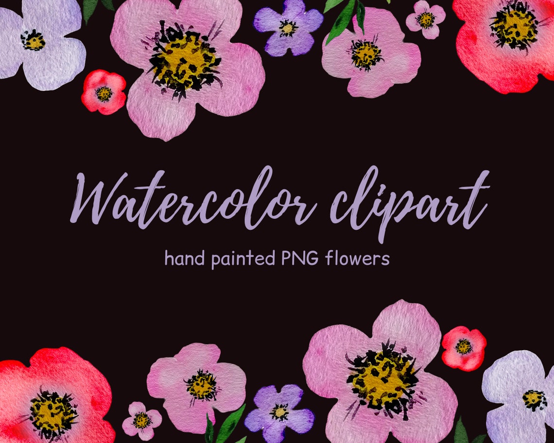 Watercolor Summer Flowers Clipart, Leaves Branches Aquarelle Digital ...