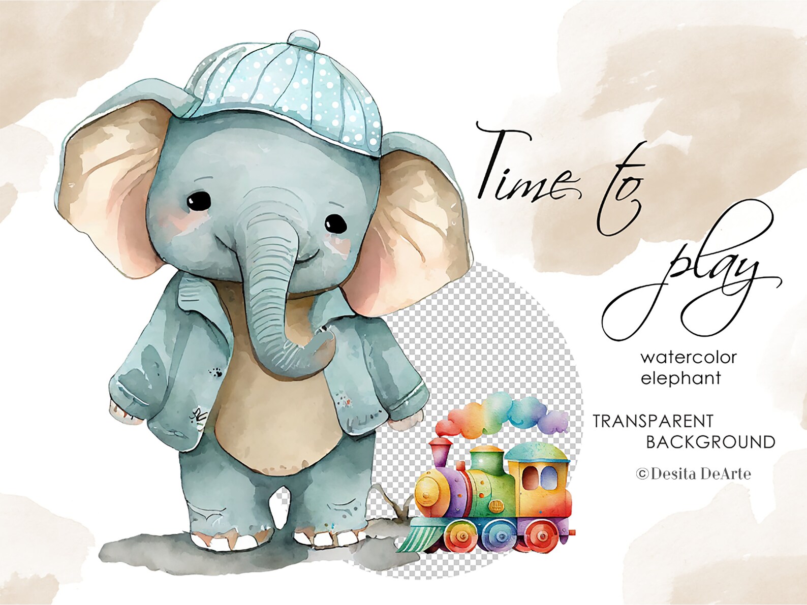 Watercolor Cute Elephant Clipart Nursery Decor Baby Shower - Etsy