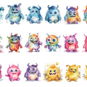 Watercolor Cute Monsters Clipart Bundle, Nursery Decor, Watercolor ...